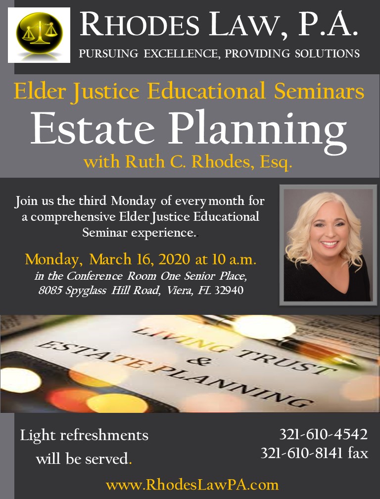 CANCELLED - Estate Planning with Ruth C. Rhodes, Esq. - One Senior Place