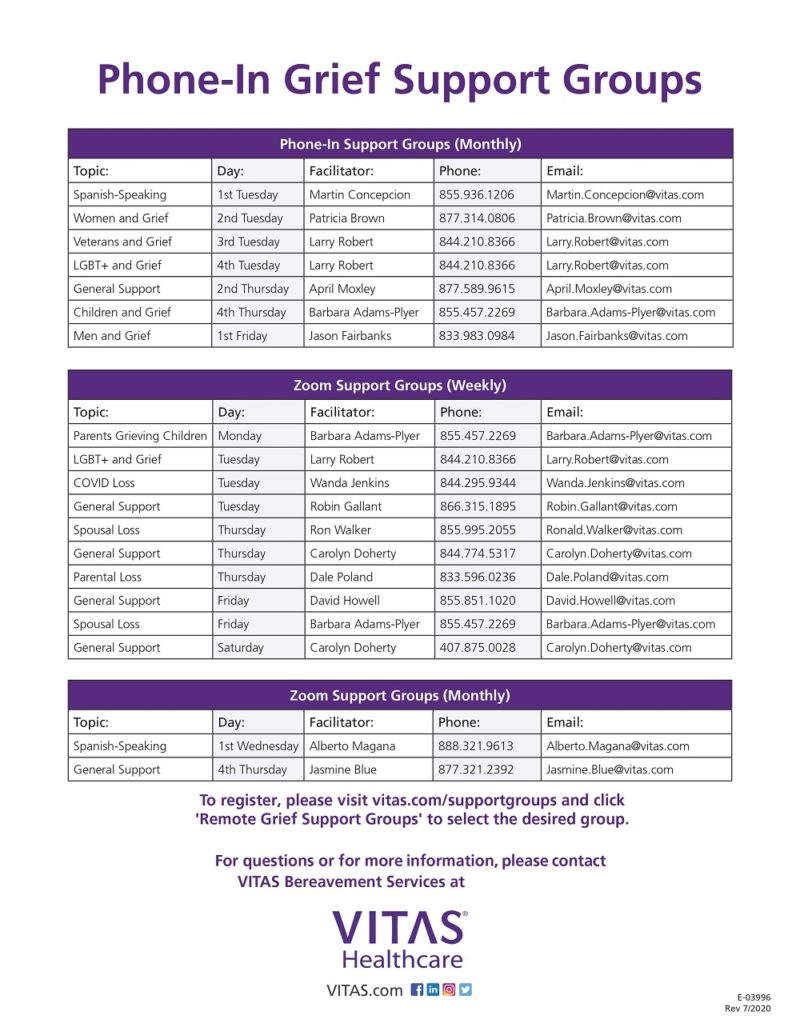 Phone-In Grief Support Groups - One Senior Place