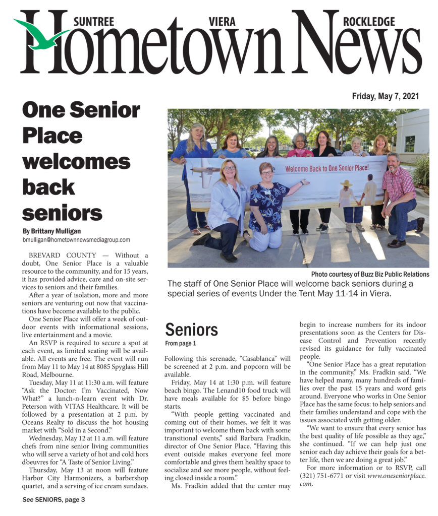 One Senior Place welcomes back seniors - One Senior Place