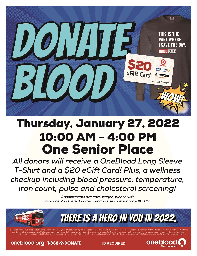 Donate Blood hosted by ONEBLOOD - One Senior Place