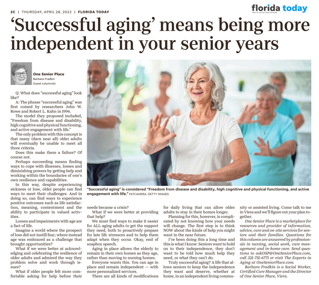 Ask One Senior Place: What does "Successful Aging" look like? - One ...