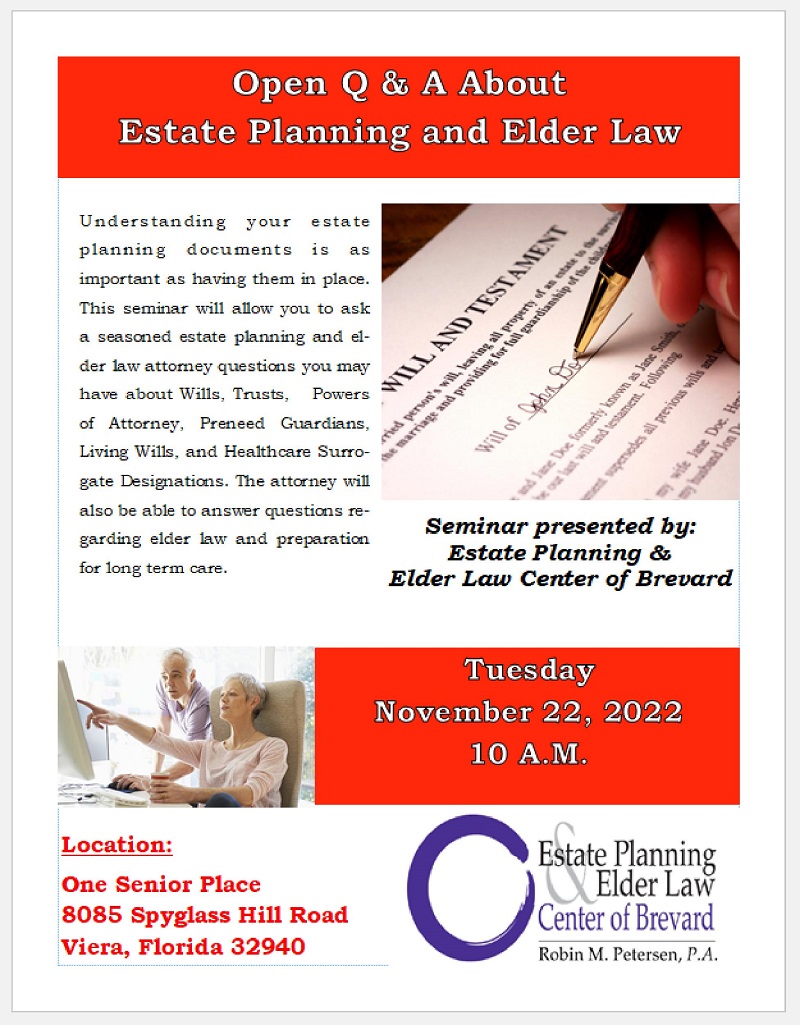 Open Q & A About Estate Planning and Elder Law - One Senior Place