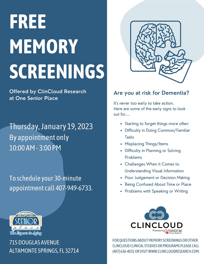 FREE Memory Screenings - One Senior Place