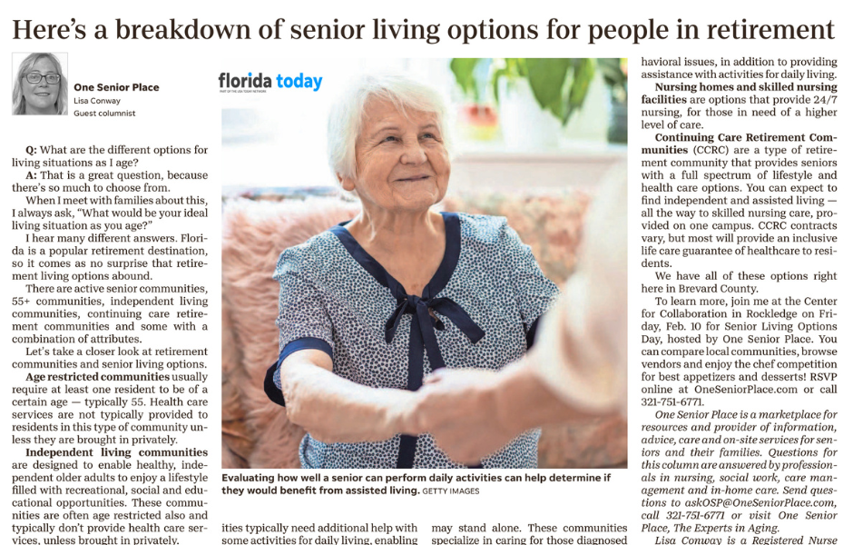 Ask One Senior Place: What are the different options for living situations as I age? - One ...