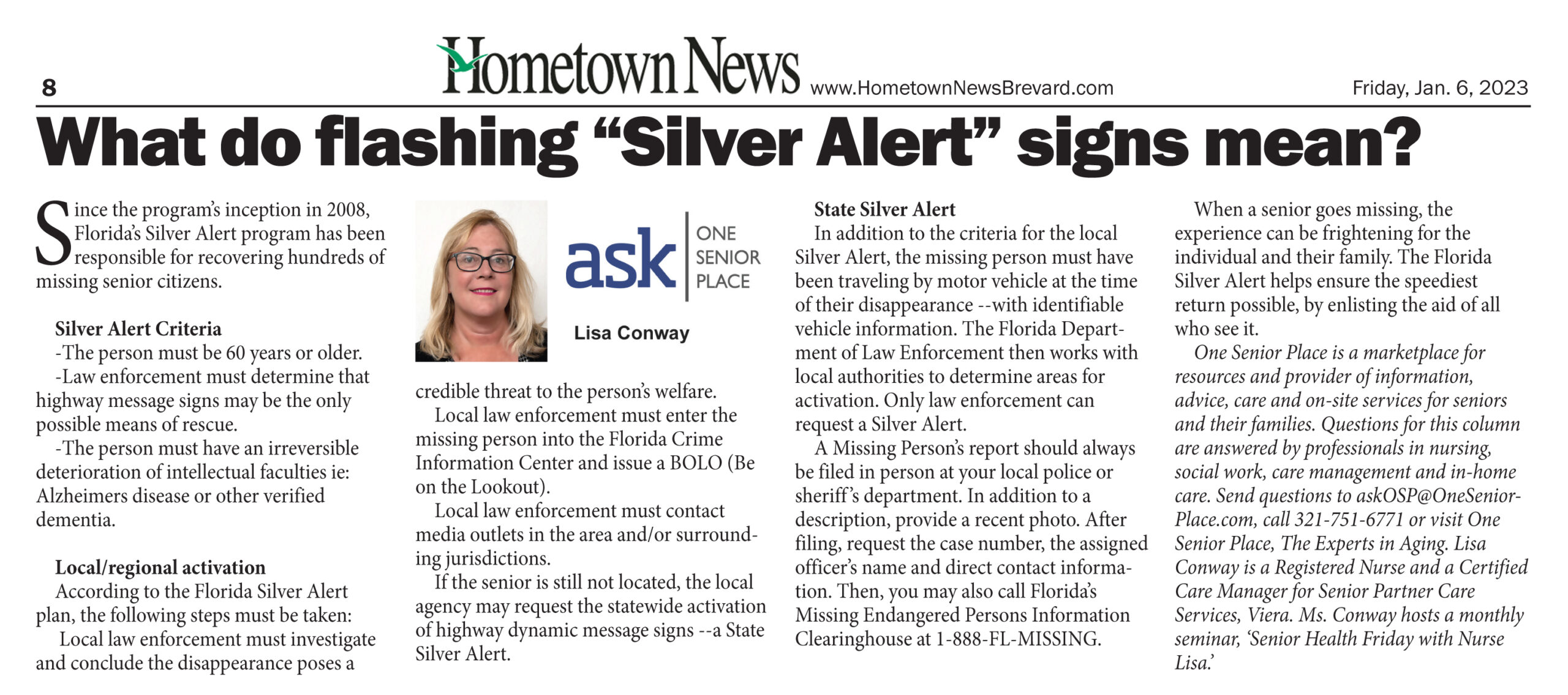 Ask One Senior Place: What do flashing “Silver Alert” highway signs ...