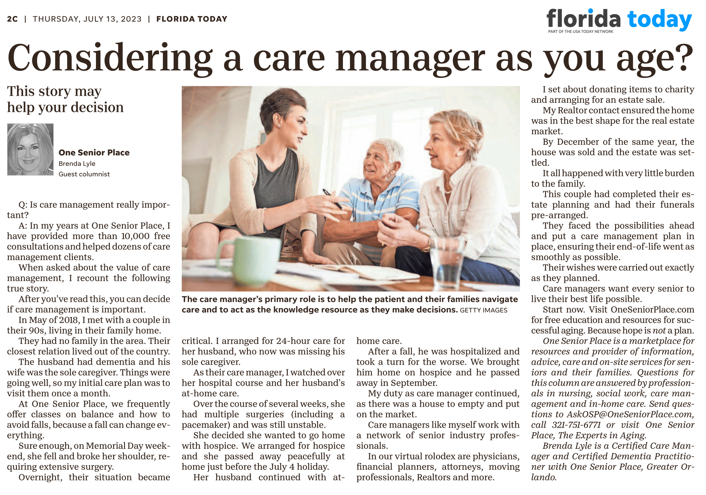 Ask One Senior Place: Is Care Management really important? - One Senior ...