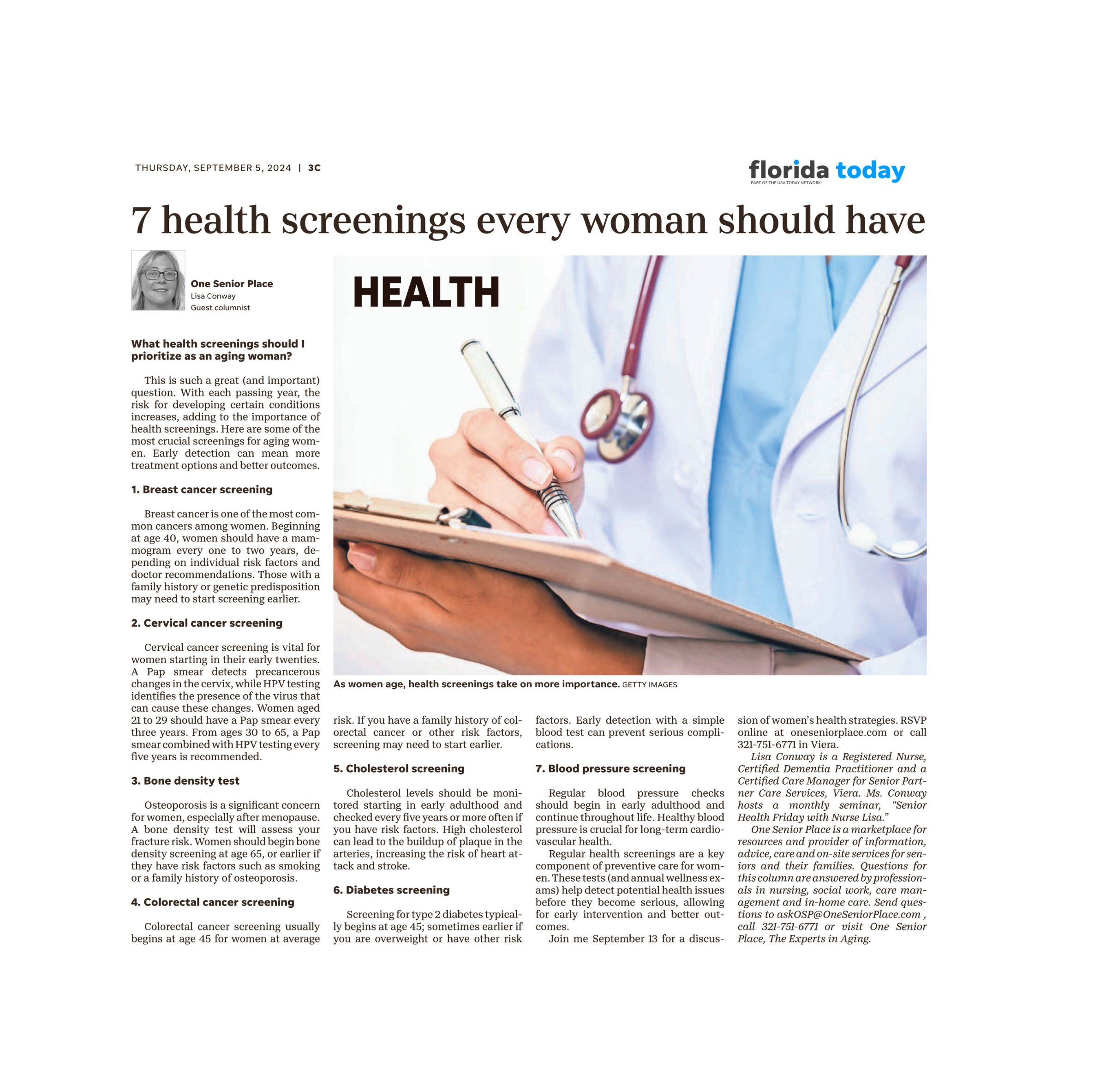 Ask One Senior Place: Women's Health Screenings - One Senior Place