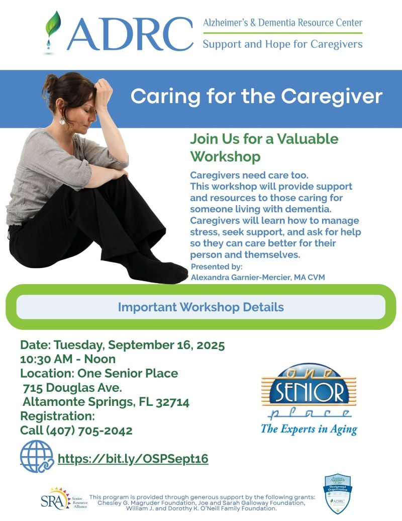 Caring For The Caregiver Workshop One Senior Place